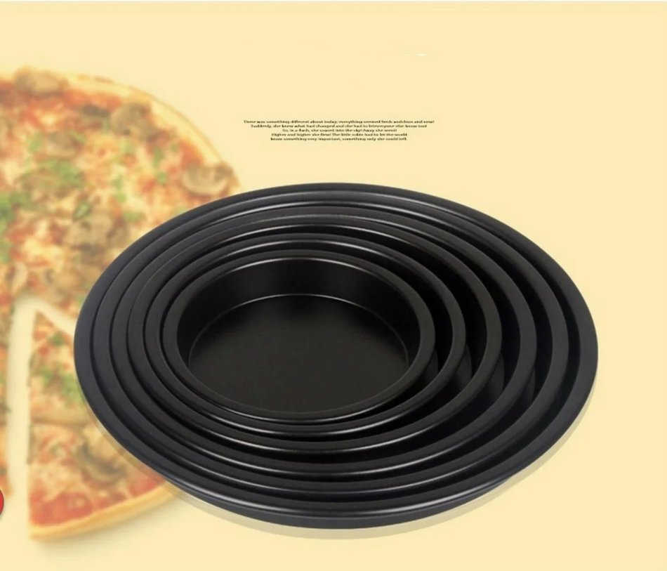Pizza Tray Pan Baking Platters Shallow Dish Non-Stick Black Aluminum ...