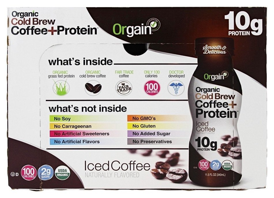 Orgain Organic Cold-Brew Coffee Plus Protein, Iced Mocha, 11.5 Ounce ...