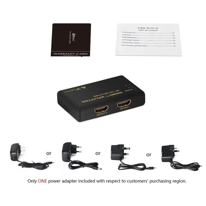 Portta 4PET0102 HDMI Splitter 2 Port 1x2 v1.4 with 340MHz and 4k x 2k ...