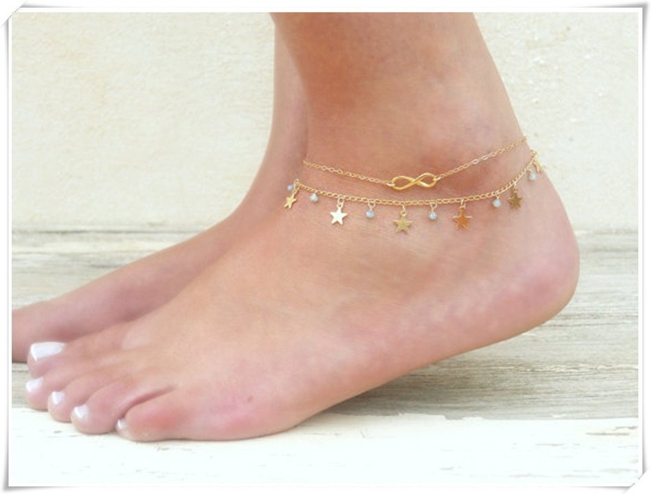 Star Charms And Beads Anklet, Gold Star Anklet, Delicate Gold Anklet ...