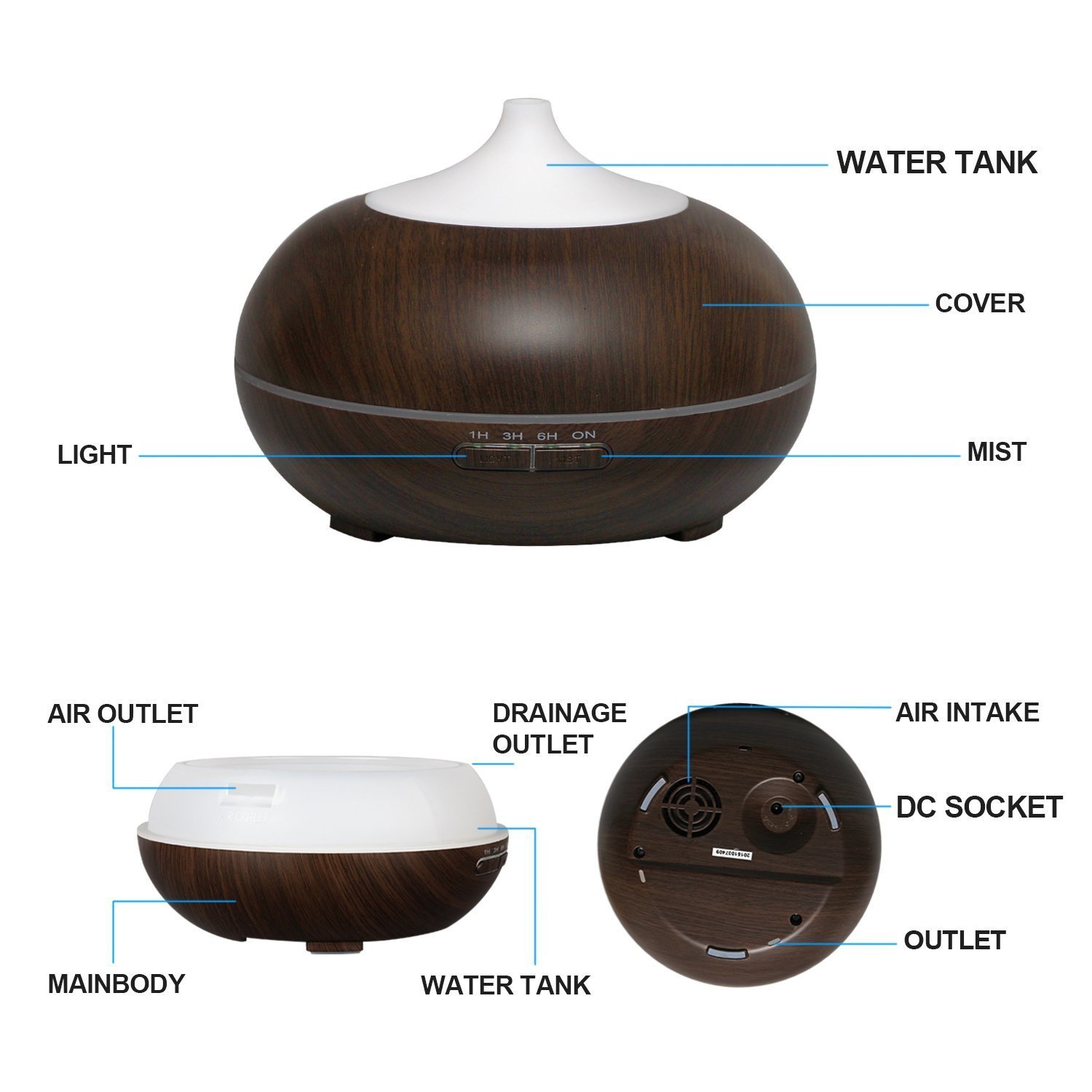 Aromatherapy Diffuser 300 ml Dark Wood Grain Ultrasonic Essential Oil ...