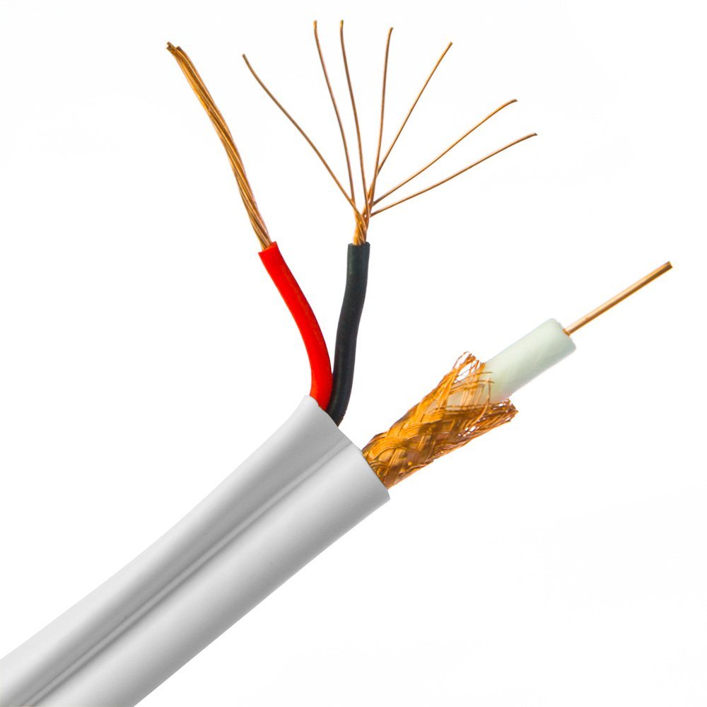 SkuBros Bulk RG59 Siamese Coaxial/Power Cable, White, Solid Core ...