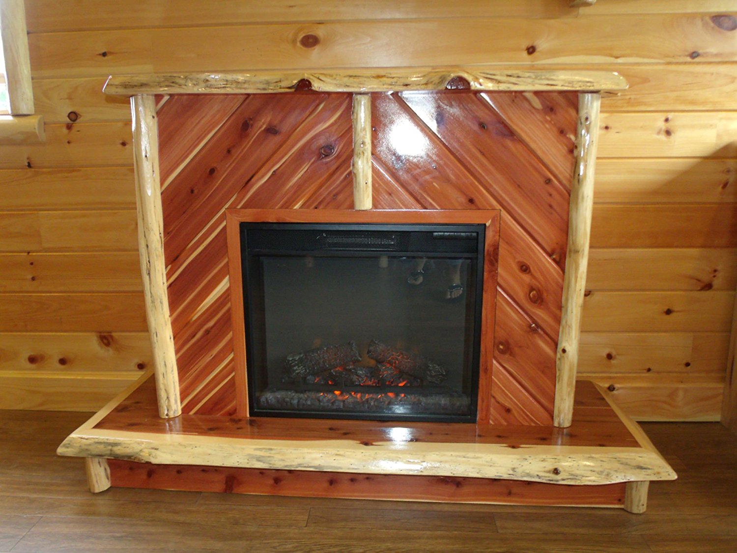 Rustic Red Cedar Log FIREPLACE - INCLUDES ELECTRIC INSERT! free image ...