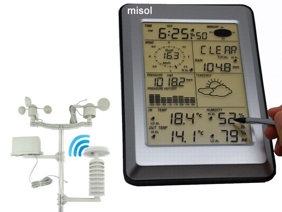 MISOL Professional Wireless Weather Station Touch Panel w/ Solar sensor ...