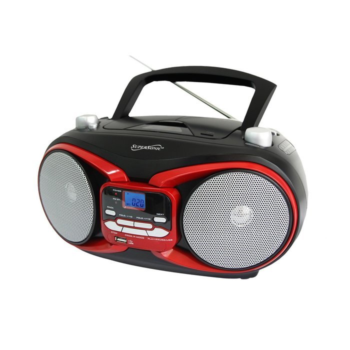 SUPERSONIC SC-504 RED PORTABLE AUDIO SYSTEM MP3/CD PLAYER /RADIO/USB ...