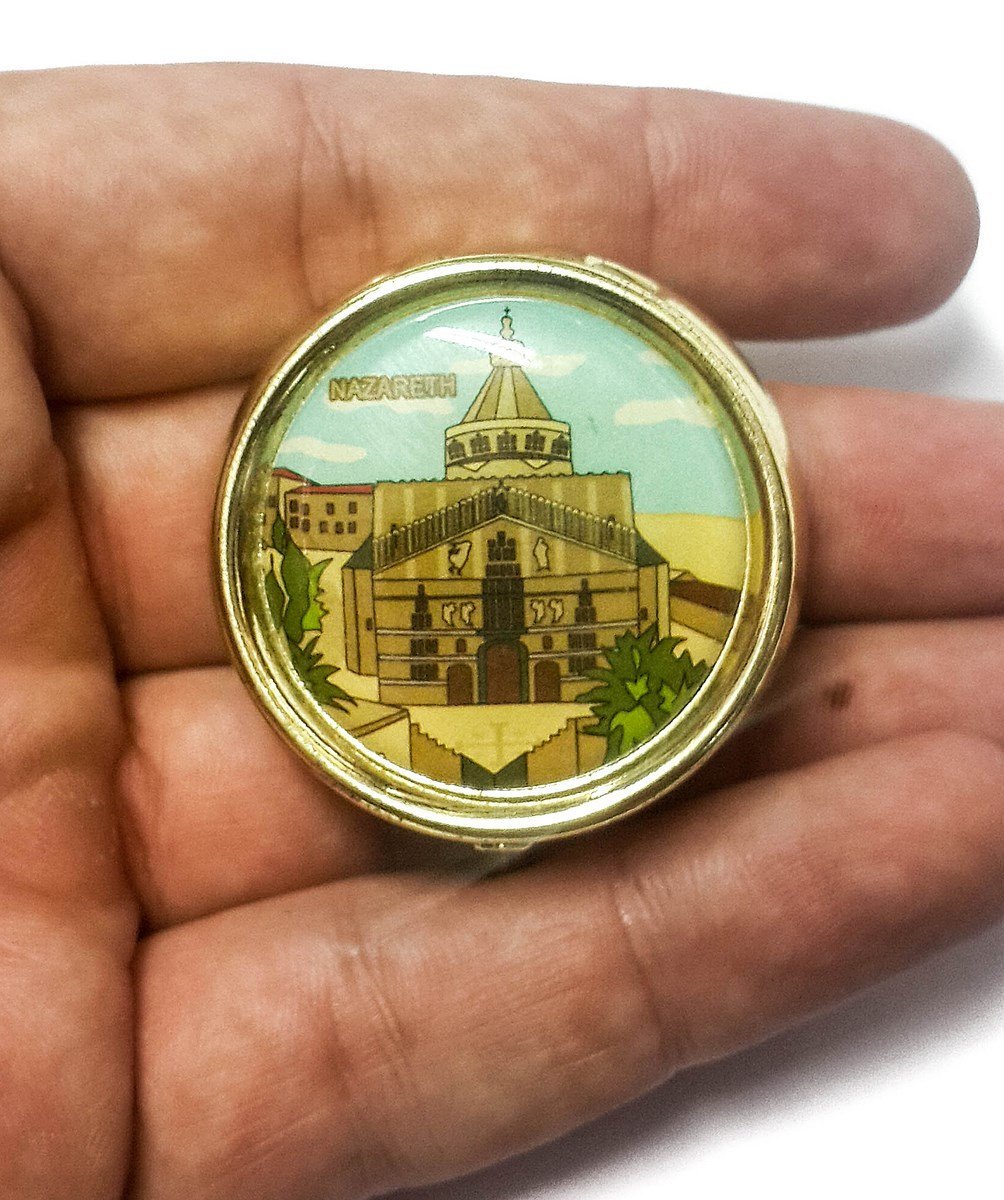 Holy land Keepsake Round Golden Metal Pill Mint Box Case Jerusalem 1.6 ...