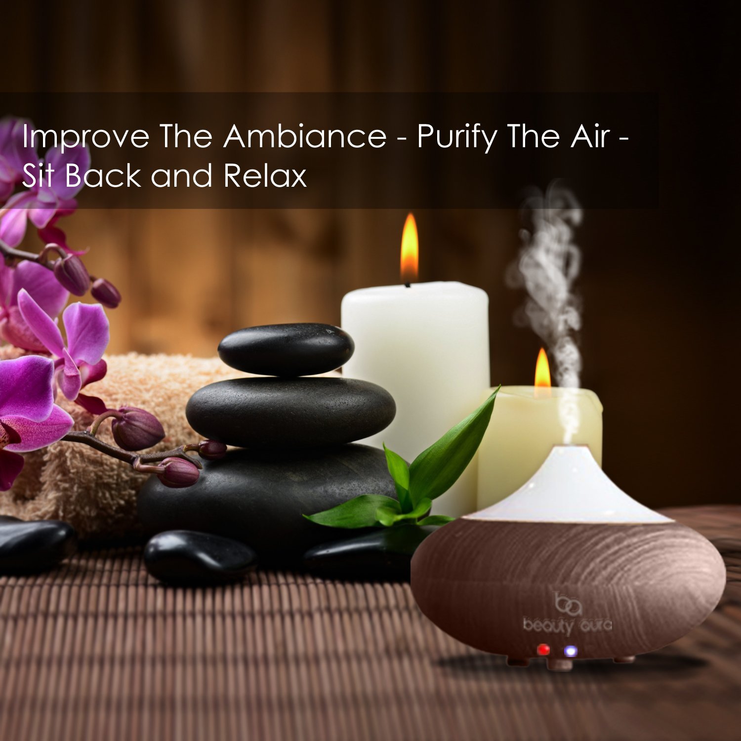 Beauty Aura Wooden Ultrasonic Aromatherapy Essential Oil Diffuser. Dark ...