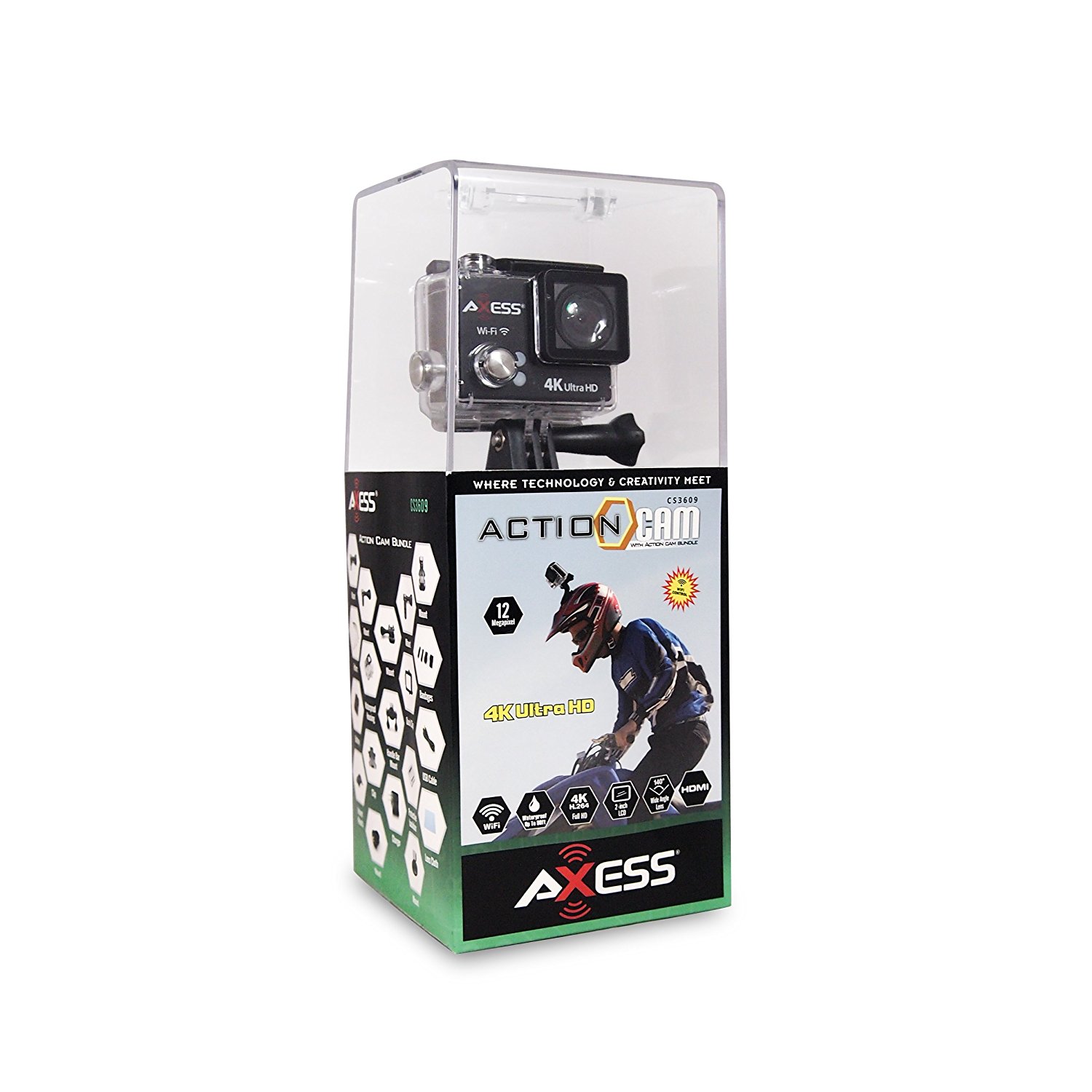 AXESS CS3607-BK 1080p HD 360 Degree Sports and Action Camera with ...