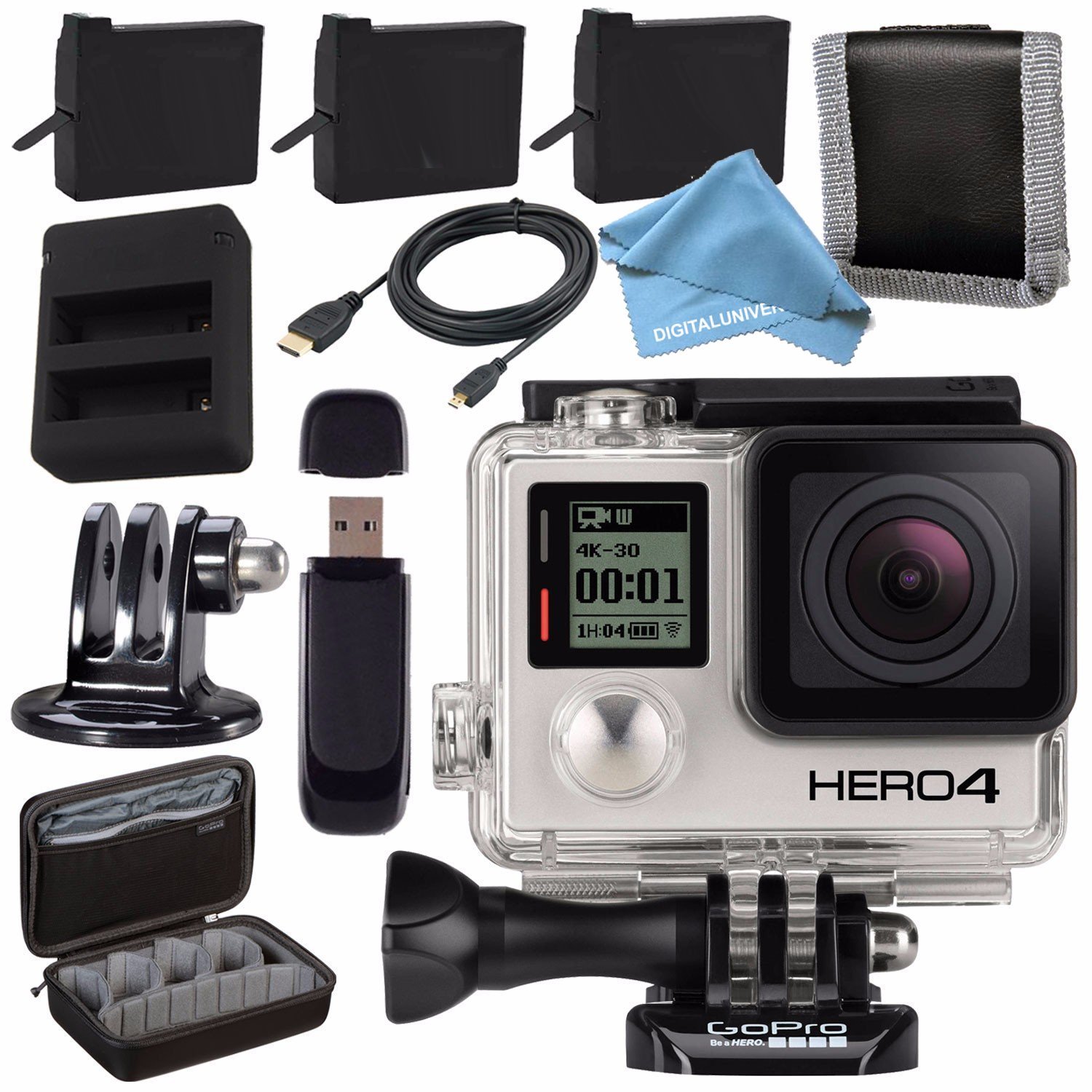 GoPro HERO4 Black + Rechargeable Battery + Dual Battery Charger + Case ...