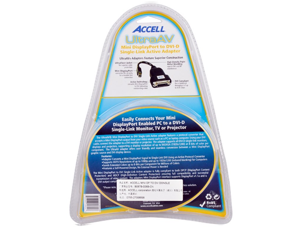 Accell B087B-006B UltraAV Mini DisplayPort to DVI-D Active Single-Link ...