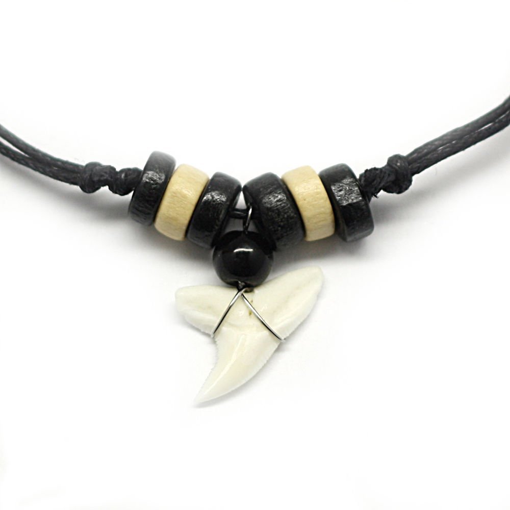 Real Shark Tooth Teeth Pendant Charm Necklace with Black Cord free ...