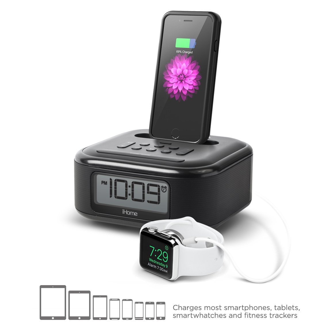 IHome iPL23 Stereo FM Clock Radio with Lightning Dock Charge/Play for ...