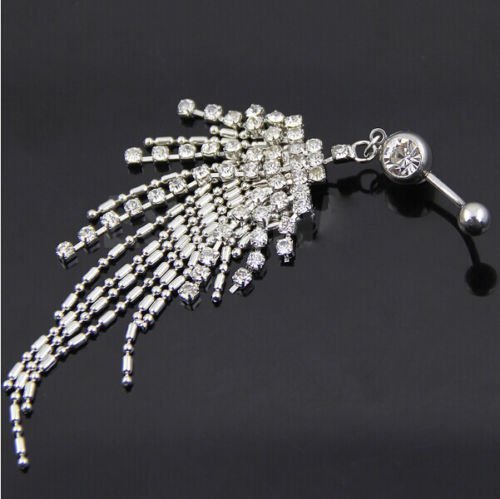 Hot Rhinestone Tassel Navel Dangle Button Belly Ring Bar Body Piercing ...