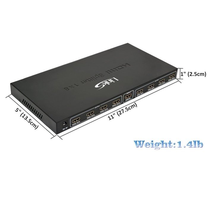 LinkS 1x8 8 Ports HDMI Powered Splitter for Full HD 1080P & 3D Support ...