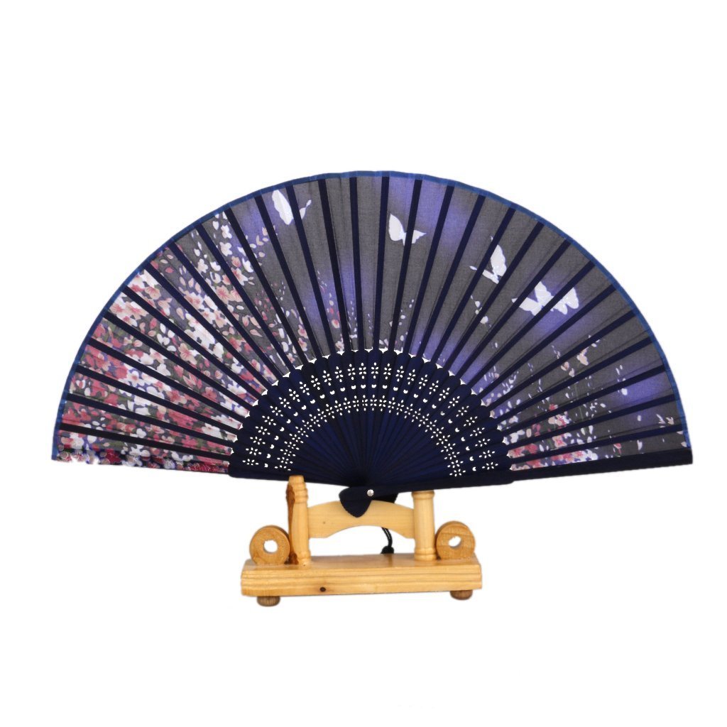 Hollow Rib Flower Hand Fan Folding Fan Pocket Fan (Blue) N15 free image ...