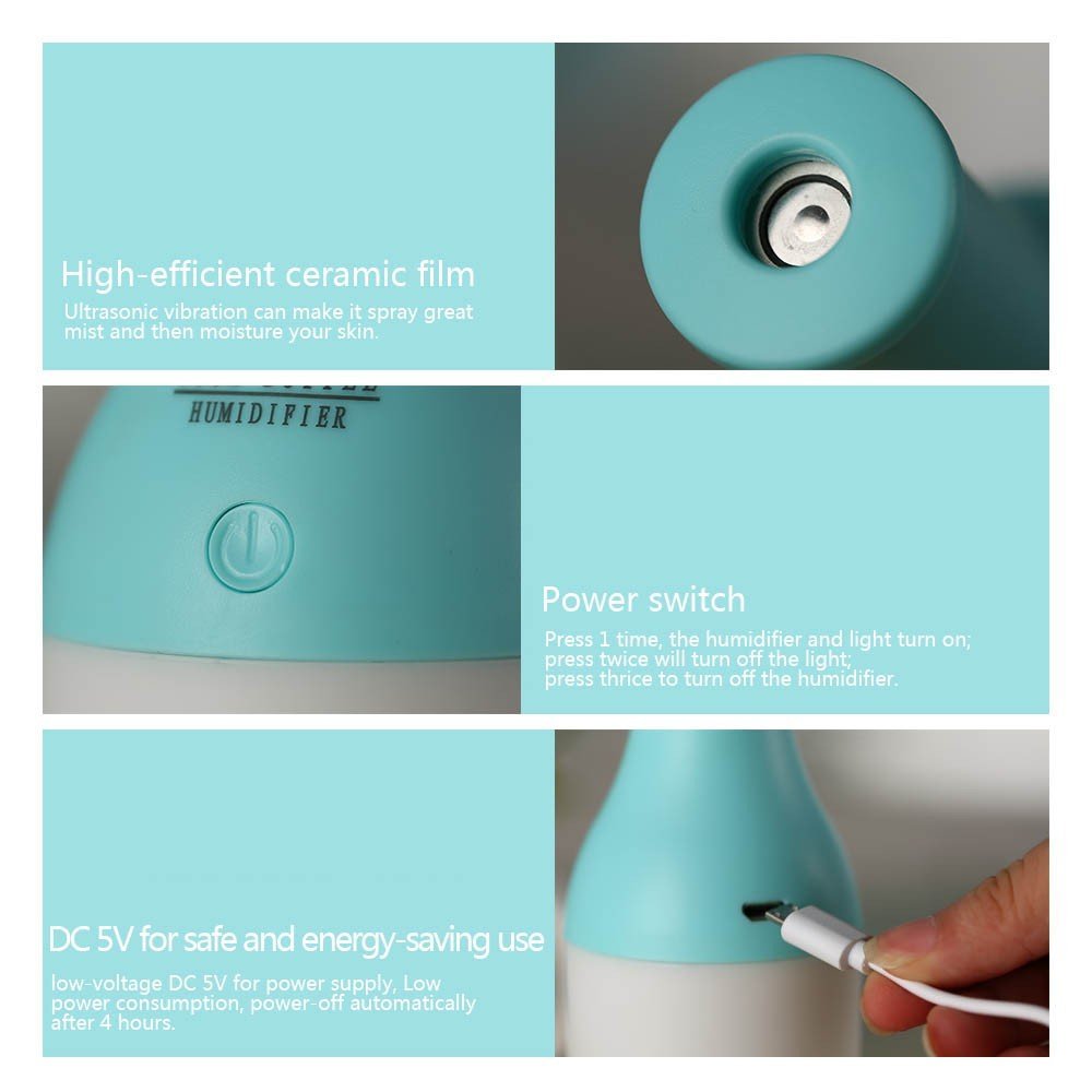 Mini Humidifier Home Air Diffuser USB Portable Cool Bottle Design LED ...