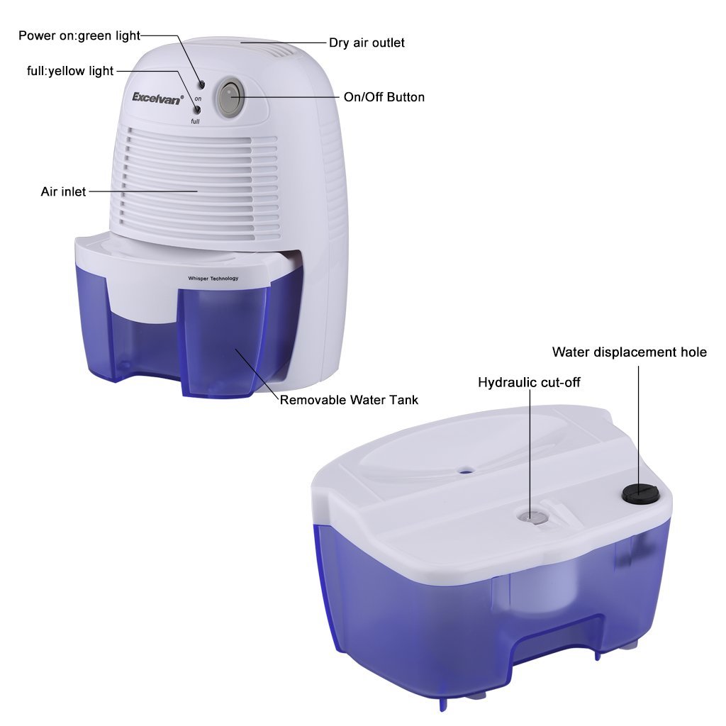 Excelvan Portable 500ml Ultra-mini Dehumidifier Air Dryer for 20 Square ...