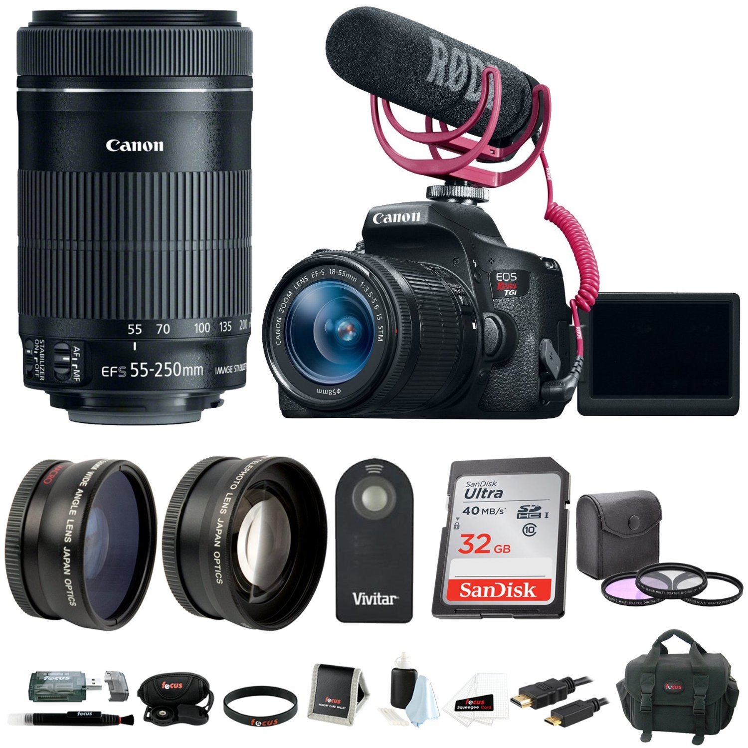 Canon EOS Rebel T6i DSLR Video Creator Kit with 18-55mm & 55-250mm Lens ...