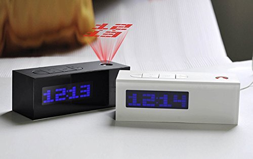 White Fashion Laser Projecting Alarm Clock FM Radio Time Date ...