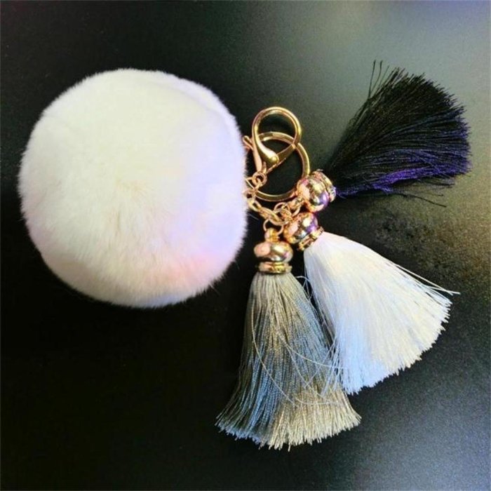 AutumnFall Rabbit Fur Ball Elephant Keychain Bag Plush Key Ring Car Key ...