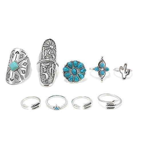 Vintage 9PCS/Set Silver Punk Ring Womens Retro Geometry Finger Rings ...