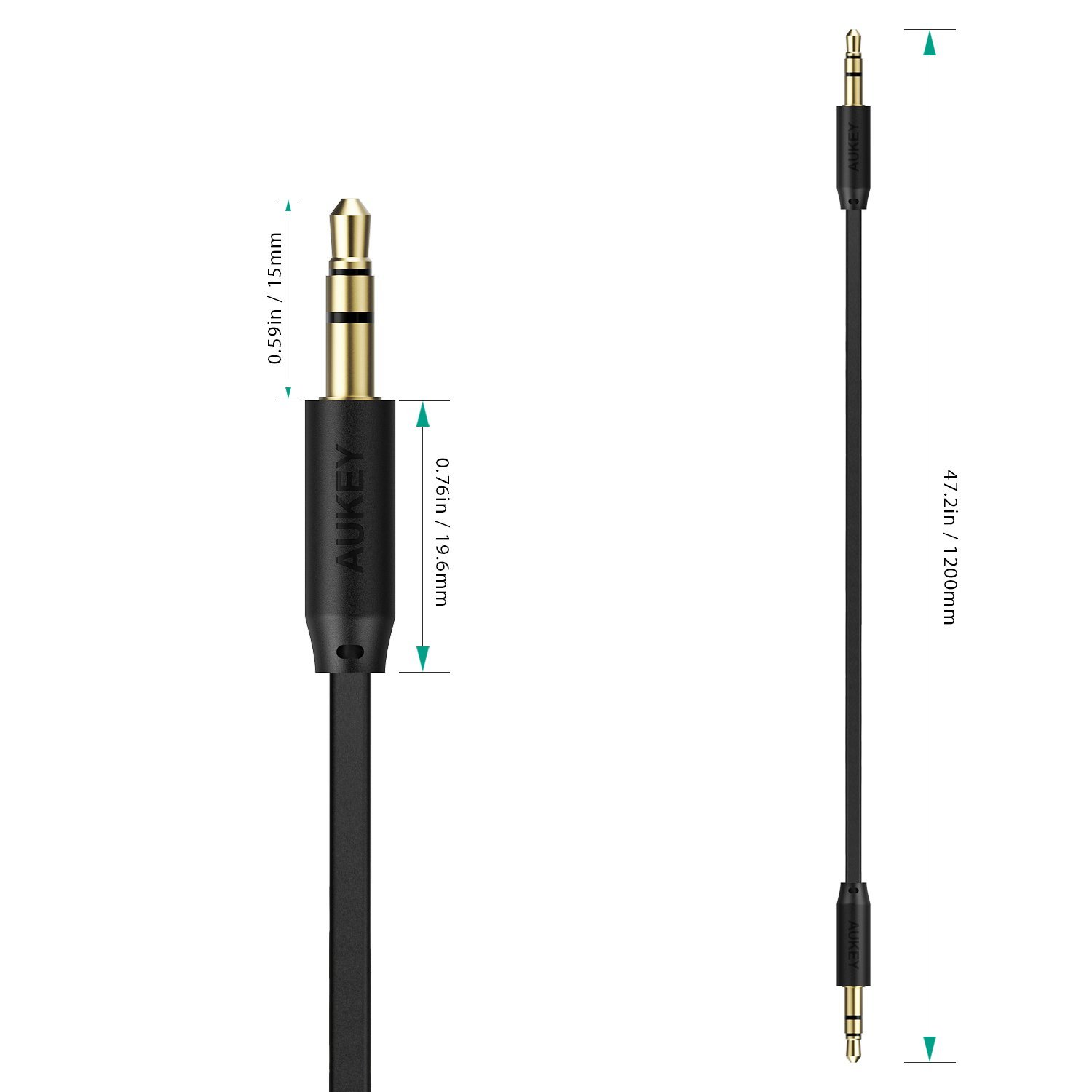 AUKEY Audio Cable, 3.5mm Premium Auxiliary Flat Aux Cable (4ft / 1.2m ...