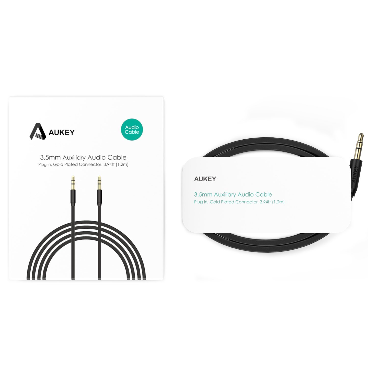 AUKEY Audio Cable, 3.5mm Premium Auxiliary Flat Aux Cable (4ft / 1.2m ...