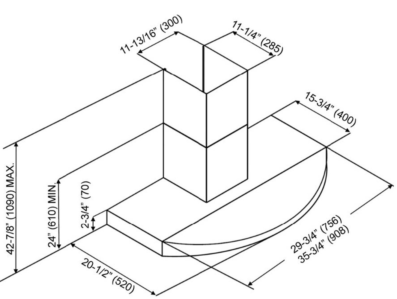 KOBE Range Hoods RA3830SQB-WM-1 Wall Mount 3-Speed, 680 CFM with LED ...