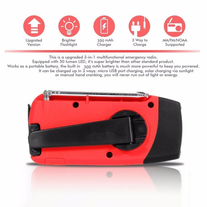 OUTERDO Dynamo Emergency Radio Solar Hand Crank Self Powered AM/FM/NOAA ...
