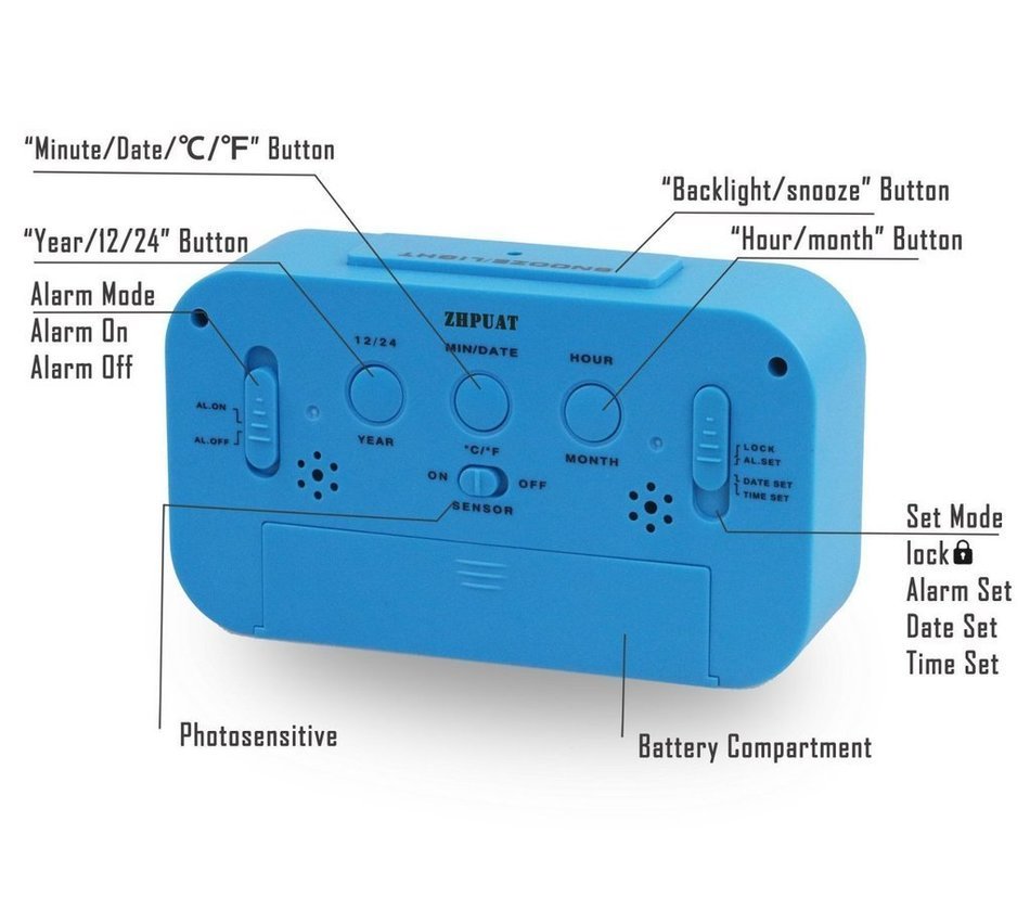 Fieans Solid Color Streamlined Snoozing Alarm Temperature Smart Night ...
