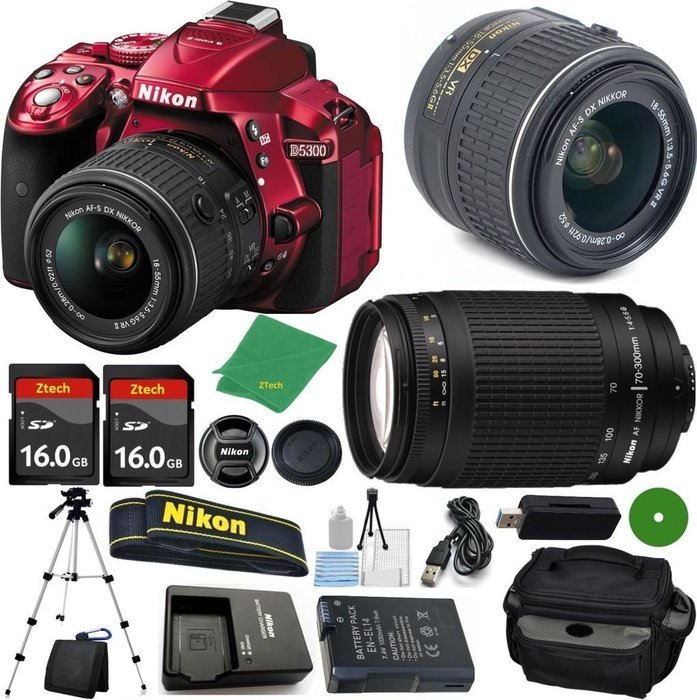 Nikon D5300 Red DSLR - International Version (No Warranty), 18-55mm f/3 ...
