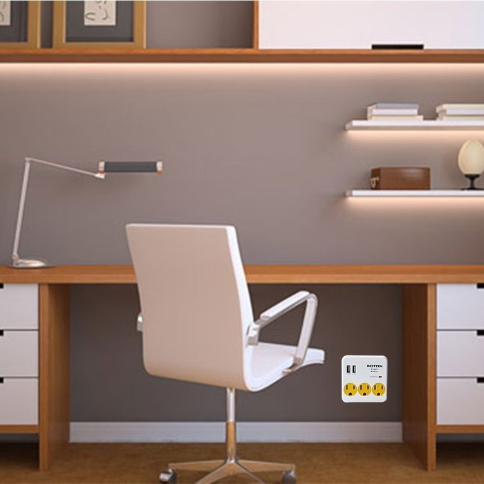 Bestten 3 Outlet Wall Mount Surge Protector with 2 USB Charging Ports ...