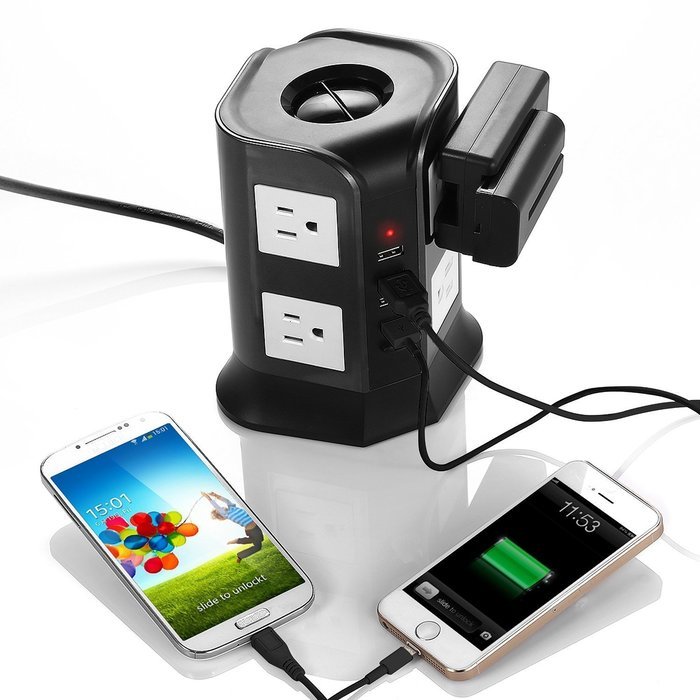 Safemore Smart 8-Outlet with 4-USB Output Power Strip (Black and White ...