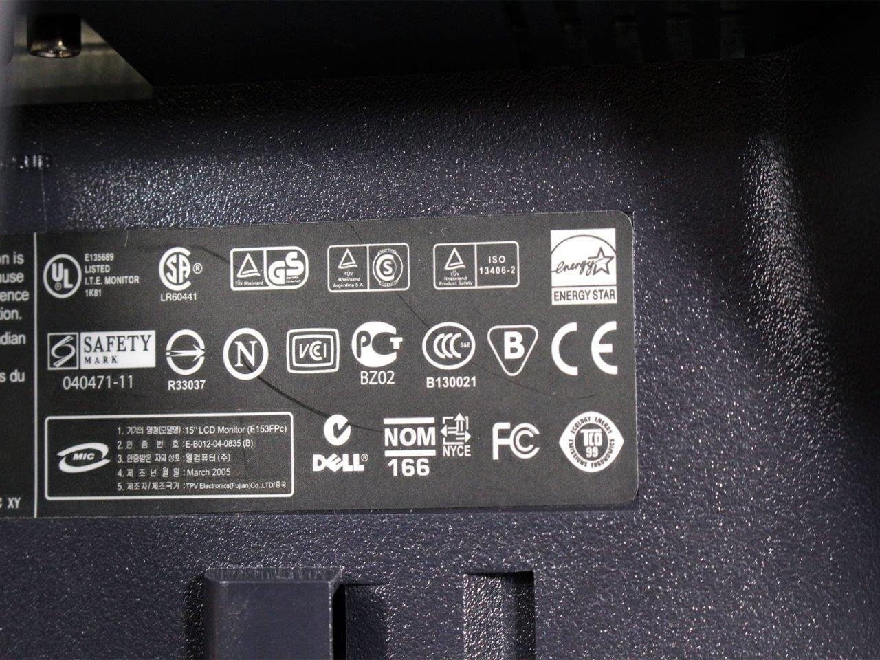 Dell E153FPC 15inch LCD Flat Panel Black Computer Monitor with Stand ...