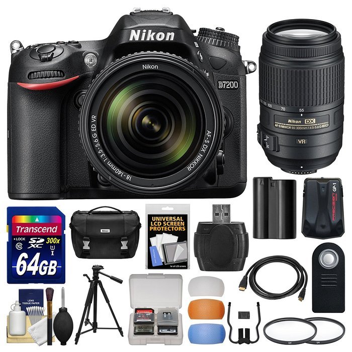 Nikon D7200 Wi-Fi Digital SLR Camera & 18-140mm VR DX & 55-300mm VR ...