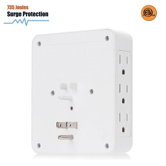 Bestten 3 Outlet Wall Mount Surge Protector with 2 USB Charging Ports ...