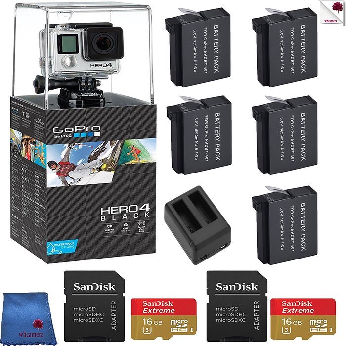 Gopro Hero 4 Black 8 Piece Charged Up Bundle Includes: Go Pro Hero4 ...
