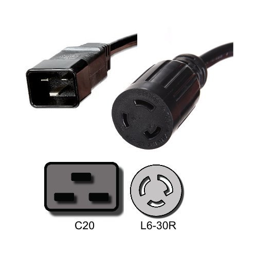 IEC C20 to L6-30R Plug Adapter - 1 Foot, 20A/250V - Iron Box # IBX-1684 ...