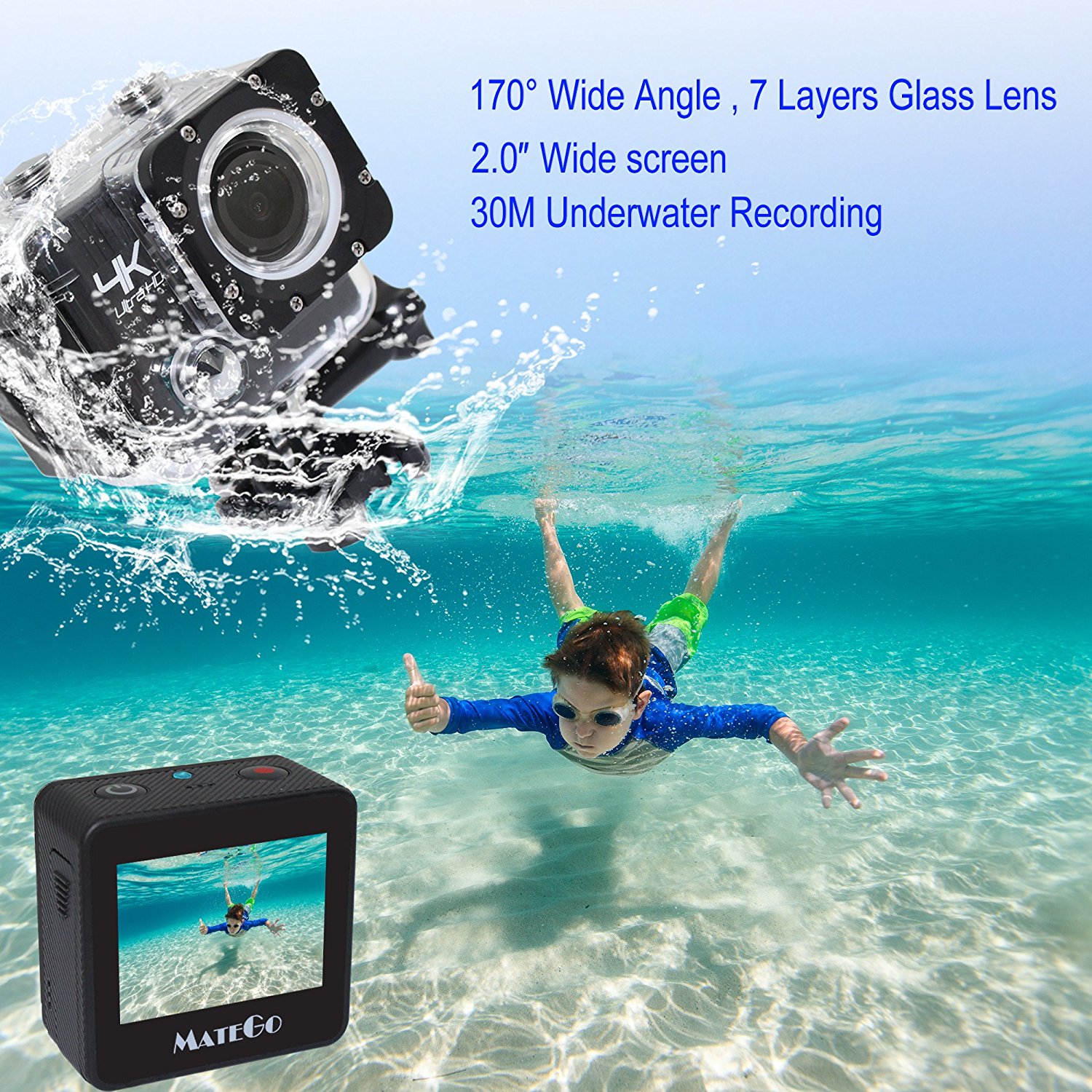 Matego Action Camera WiFi Ultra HD 4K Resolution 2.0 Inch Screen ...