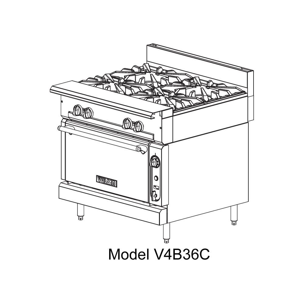 Vulcan V4B36S V Series Heavy Duty Range gas 36" (4) 33,000 BTU open ...