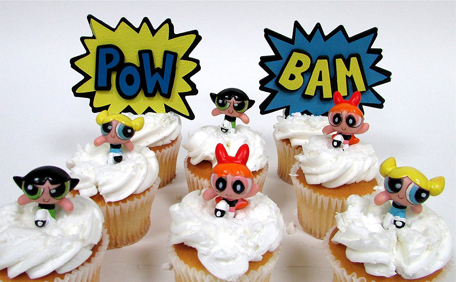 POWERPUFF GIRLS 8 Piece Birthday CUPCAKE Topper Set Featuring Powerpuff ...