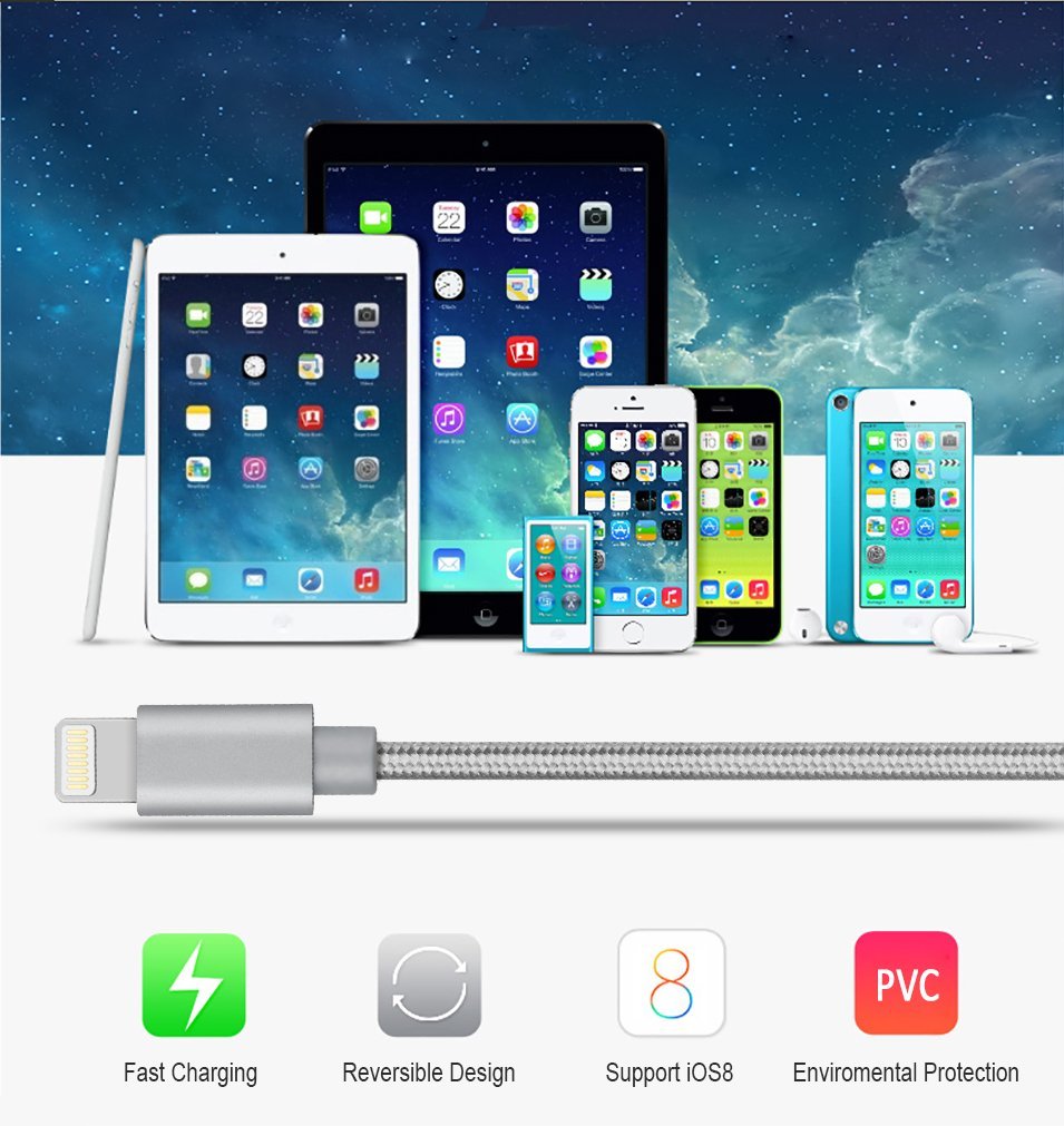 IPhone Charger, X-cable Nylon Braided Apple Lightning Cable USB Sync ...