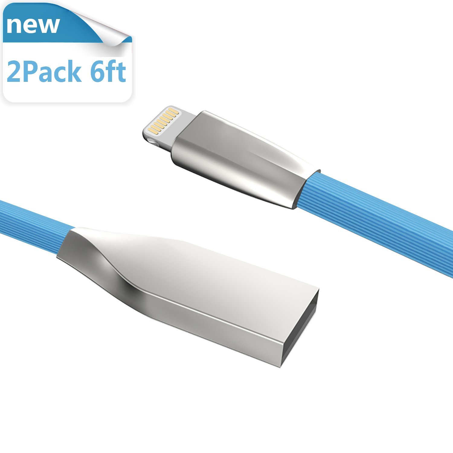 IPhone Charger (Kable Leader) 2 Pack 6ft Flat Noodle Zinc Alloy iPhone ...
