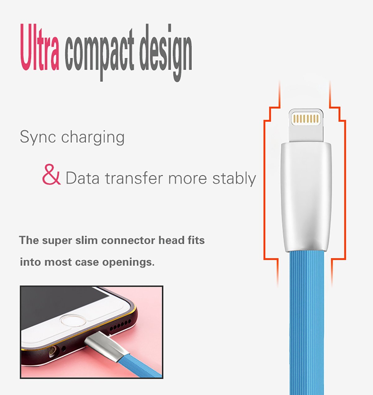 IPhone Charger (Kable Leader) 2 Pack 6ft Flat Noodle Zinc Alloy iPhone ...