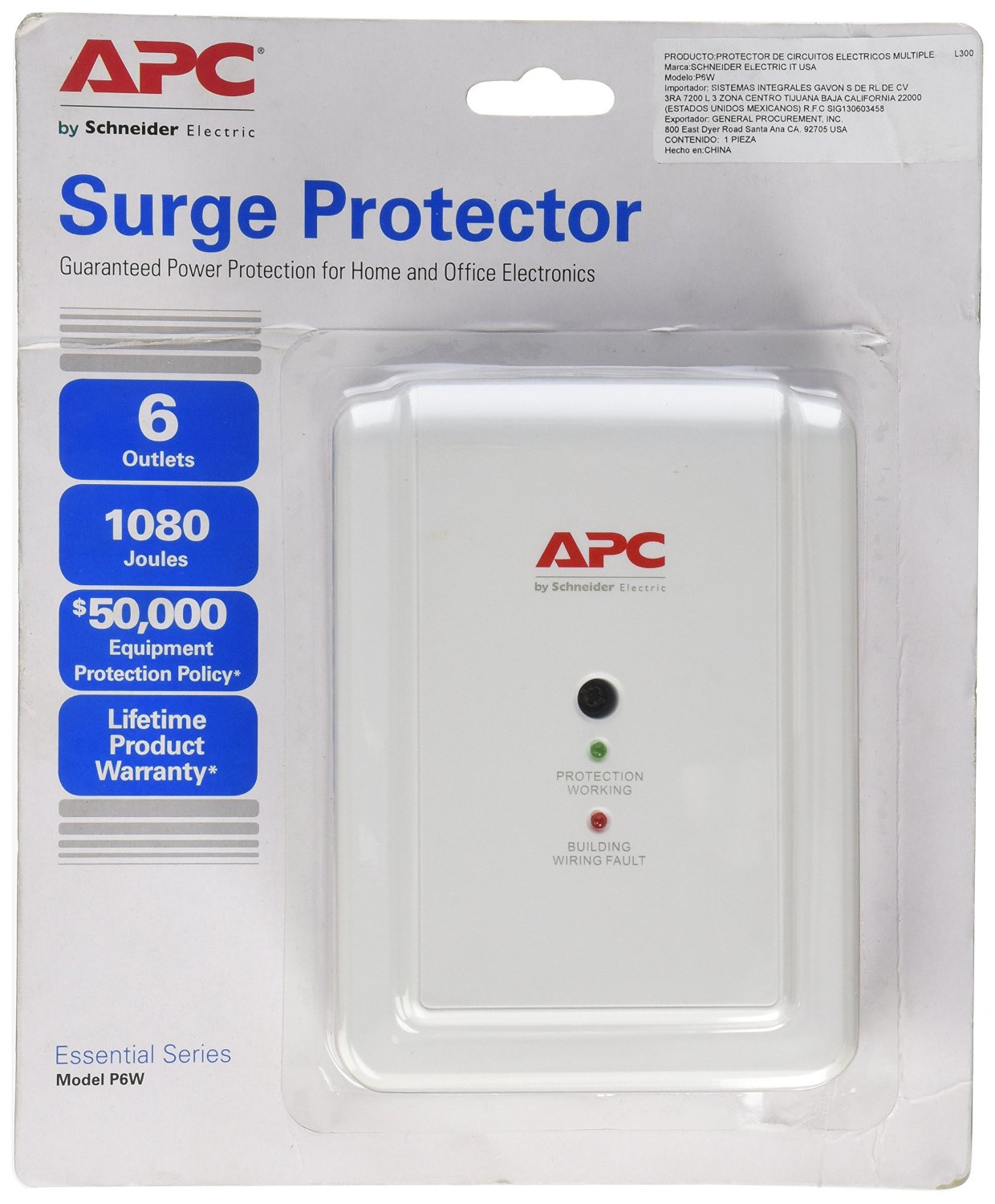 APC P6W 6 Outlets 120V Surge Arrest Power Distribution Unit free image ...