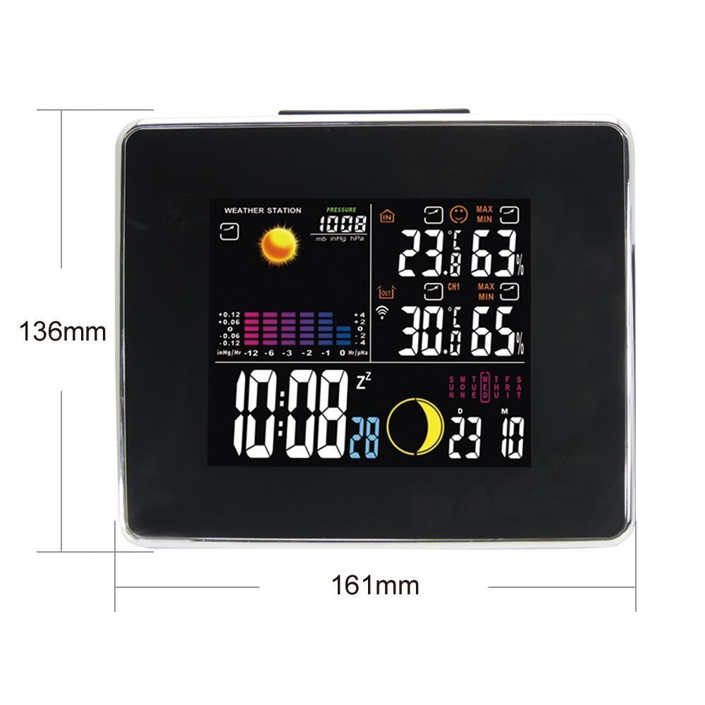 Wireless RF Weather Station Black with LED Backlight Indoor Outdoor ...