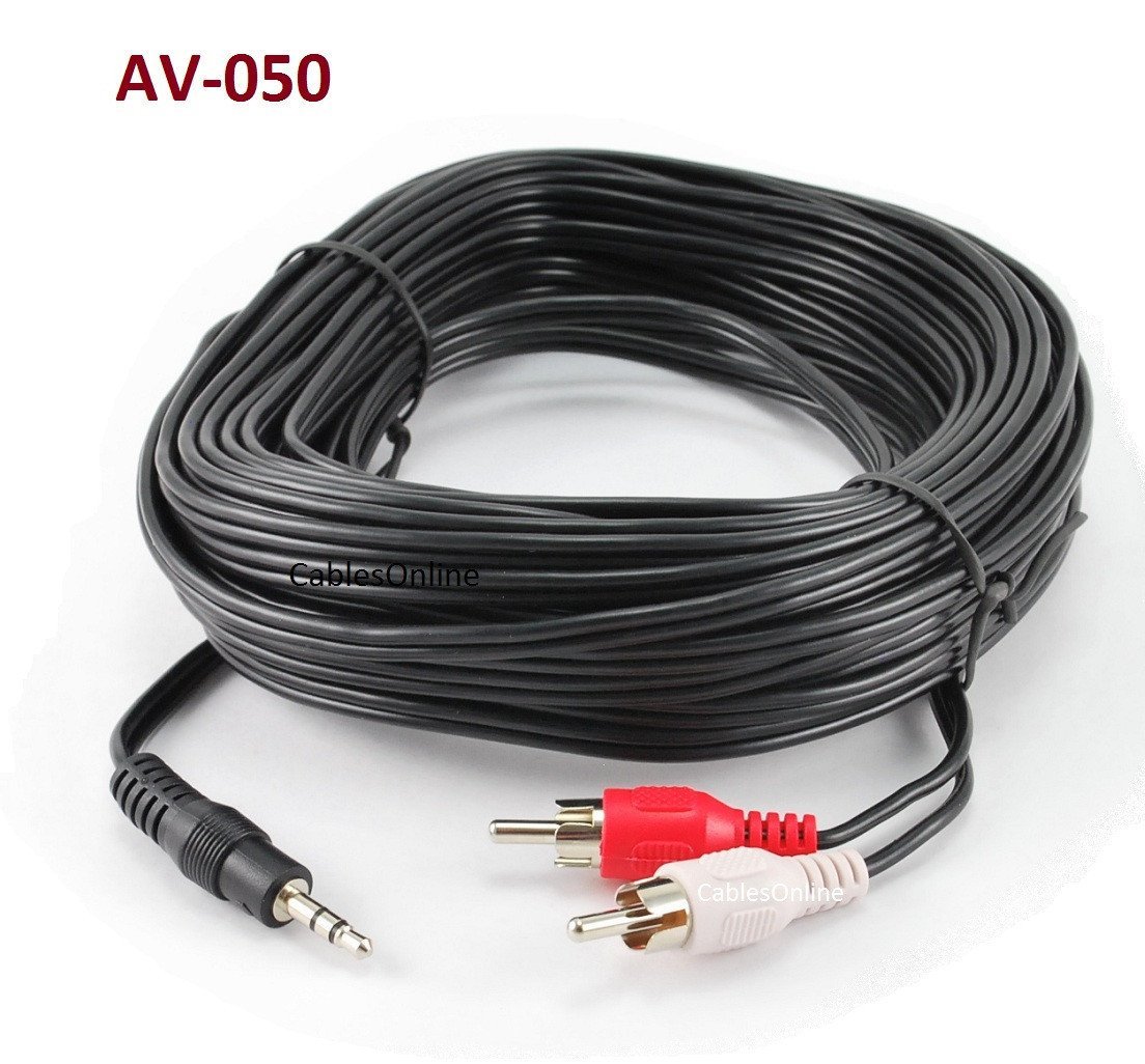 CablesOnline 50ft 3.5mm Stereo Plug to 2-RCA Male High-Quality Audio ...