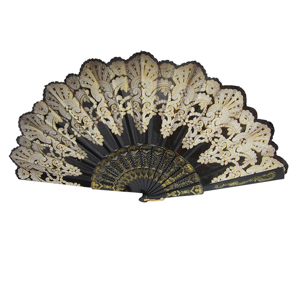 Froomer Hand Held Fan Folding Foldable Wave Edge Floral Fabric Cloth ...