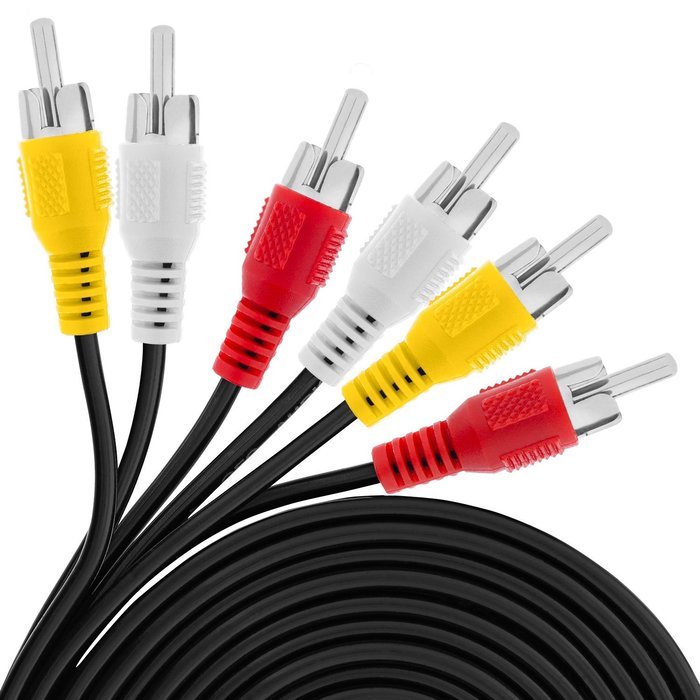 Fosmon RCA Audio & Video Cable - 3 Plug Stereo/VCR (Red, White, Yellow ...