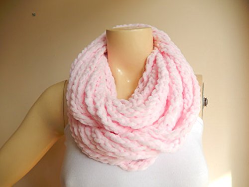 Pale Pink Infinity Scarf-chenille Handmade Loop Scarf -Fringe Knitted ...